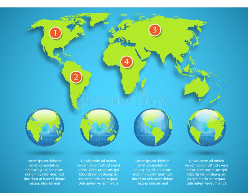 World Map with Globe Infographic Template Stock Illustration ...