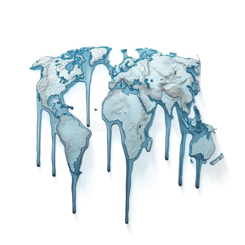 World Map with Globe Made of Ice Melting, Symbolizing Climate Change ...