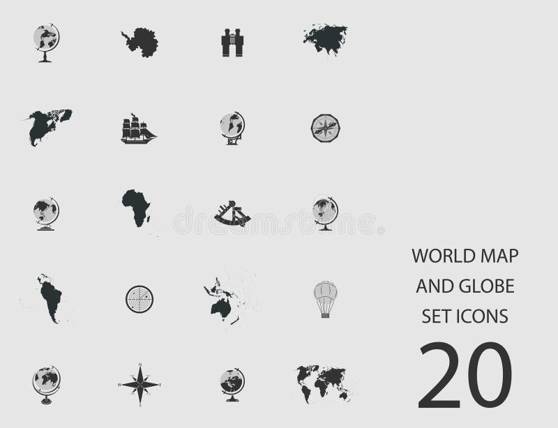 World Map and Globe Set of Flat Icons. Vector Illustration Stock Vector ...