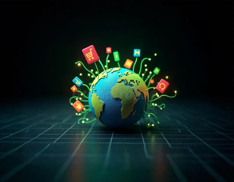 The World Map on Globe is Surrounded by Shopping Icons Including ...