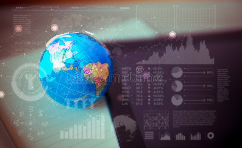 World Map Globe on Tablet Screen for Technology Concept Stock Photo ...