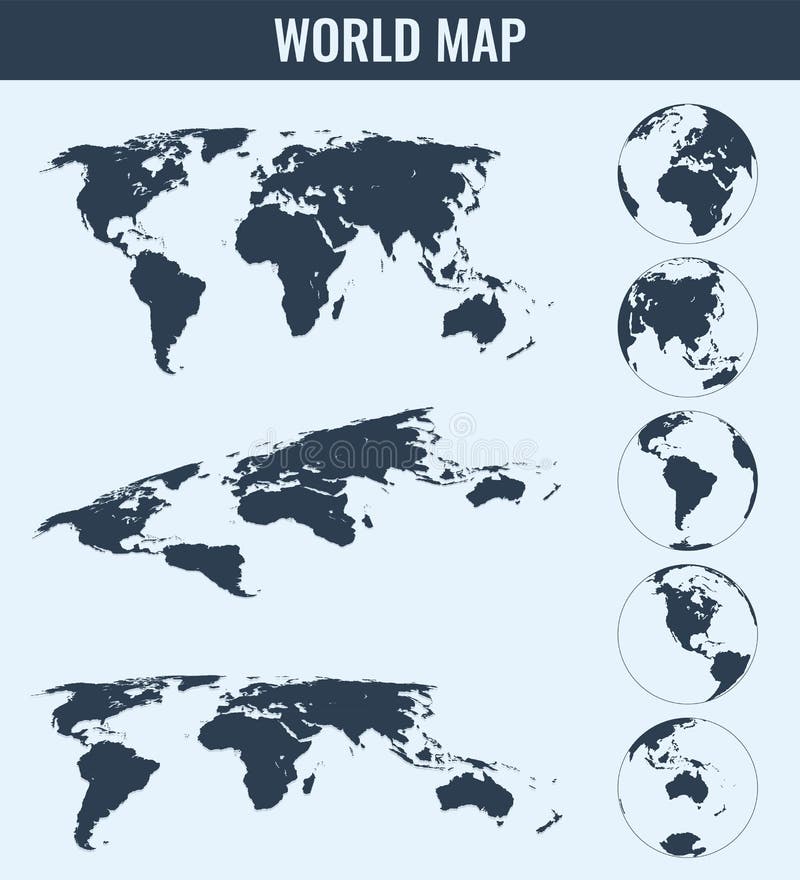 World Map with Globes. 3d Isometric Vector Stock Vector - Illustration ...