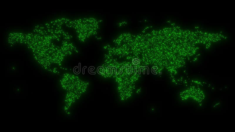 World Map from Glowing Blinking Particles. Digital Planet Earth ...