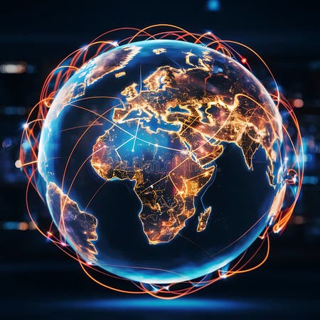 A World Map Glowing with Blue and Orange Points of Light ...