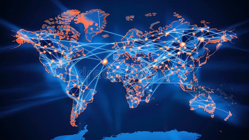 A World Map Glowing with Blue and Orange Points of Light ...