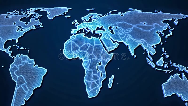 World Map with Glowing Blue Outline Stock Footage - Video of continents ...