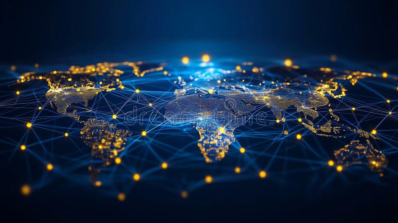 A World Map with Glowing Connections between Different Countries ...
