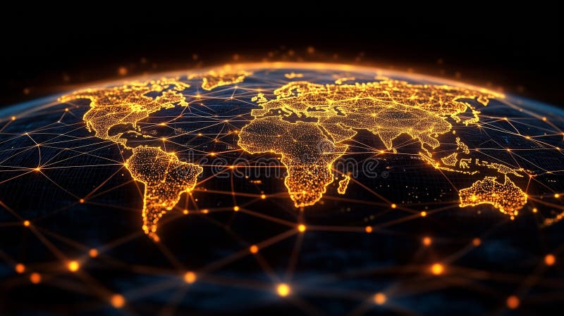 A World Map with Glowing Connections between Different Countries ...