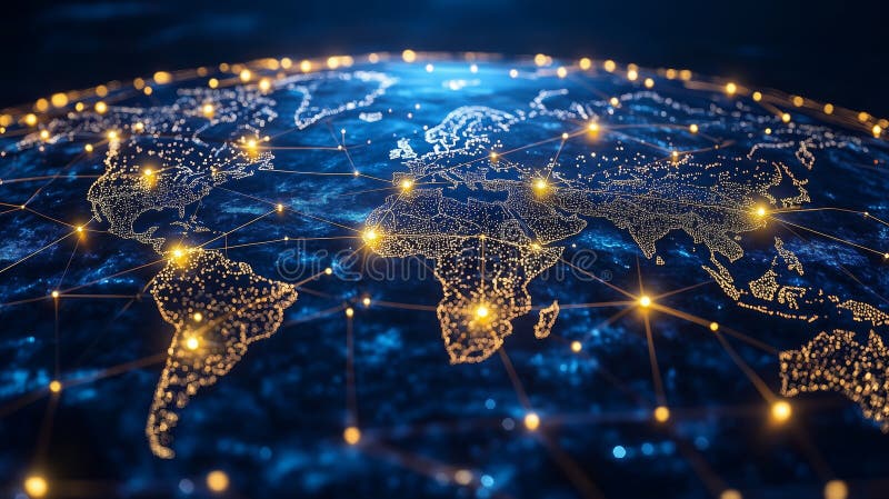 A World Map with Glowing Connections between Different Countries ...