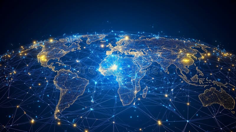 A World Map with Glowing Connections between Different Countries ...