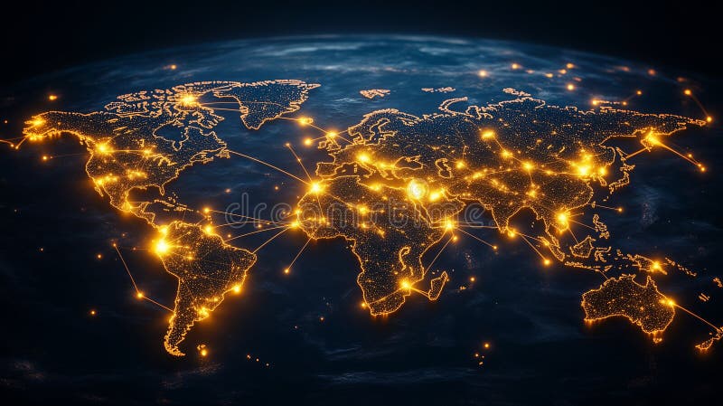 A World Map with Glowing Connections between Different Countries ...