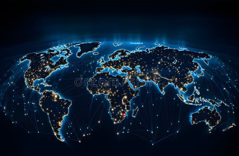 World Map Glowing on Dark Background. Globalization Concept. 3D ...