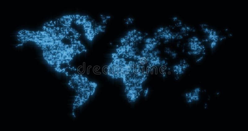 World Map with Glowing Dots in Blue Color on Black Background ...