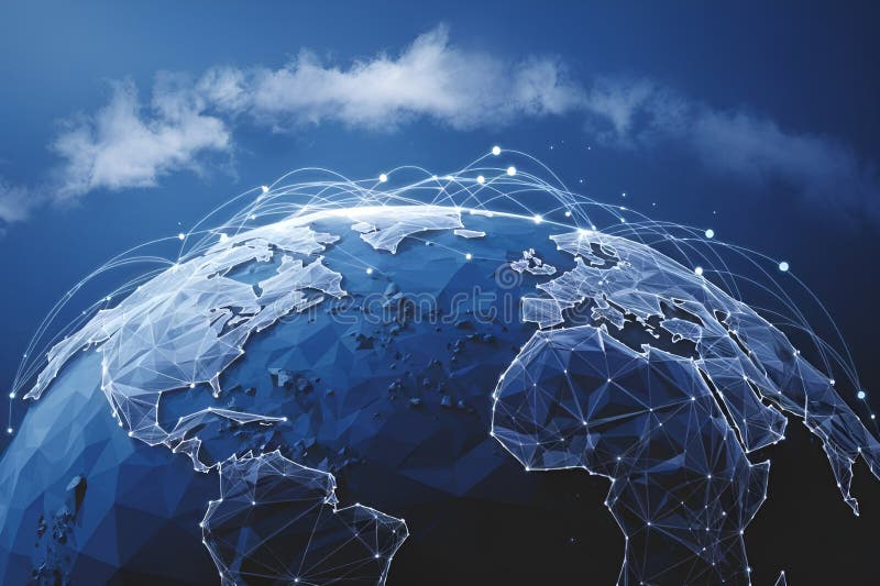 World Map with Glowing Interconnected Nodes, Symbolizing Global Network ...