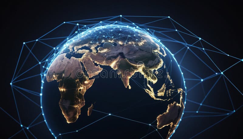 World Map with Glowing Interconnected Nodes, Symbolizing Global Network ...