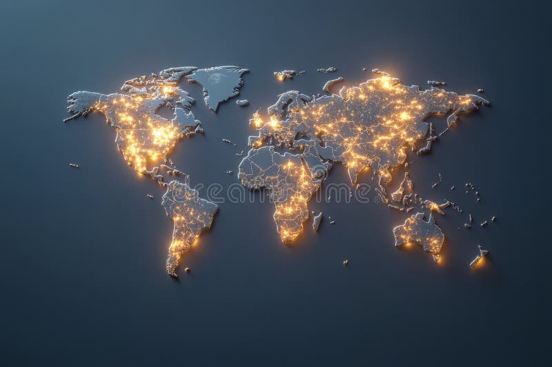 World Map with Glowing Lights Stock Photo - Image of futuristic, reach ...