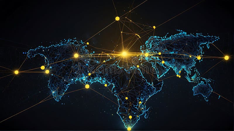 World Map with Glowing Lines Connecting Continents, Representing Global ...