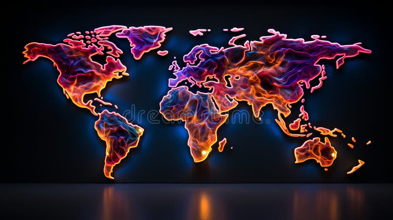 World Map with Glowing Lines on Dark Background Stock Illustration ...