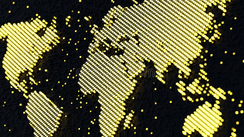 World Map of Glowing Pixels 3D Render Stock Illustration - Illustration ...