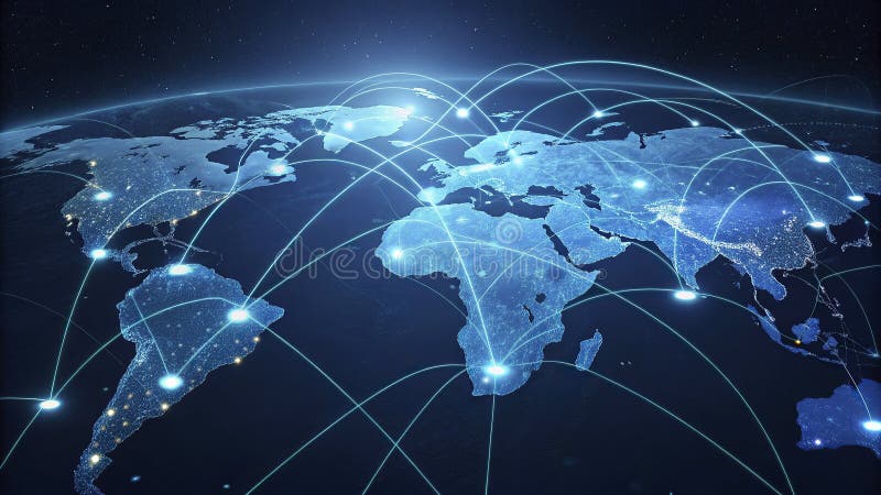 Abstract Digital World Map with Connection Lines on Dark Blue ...