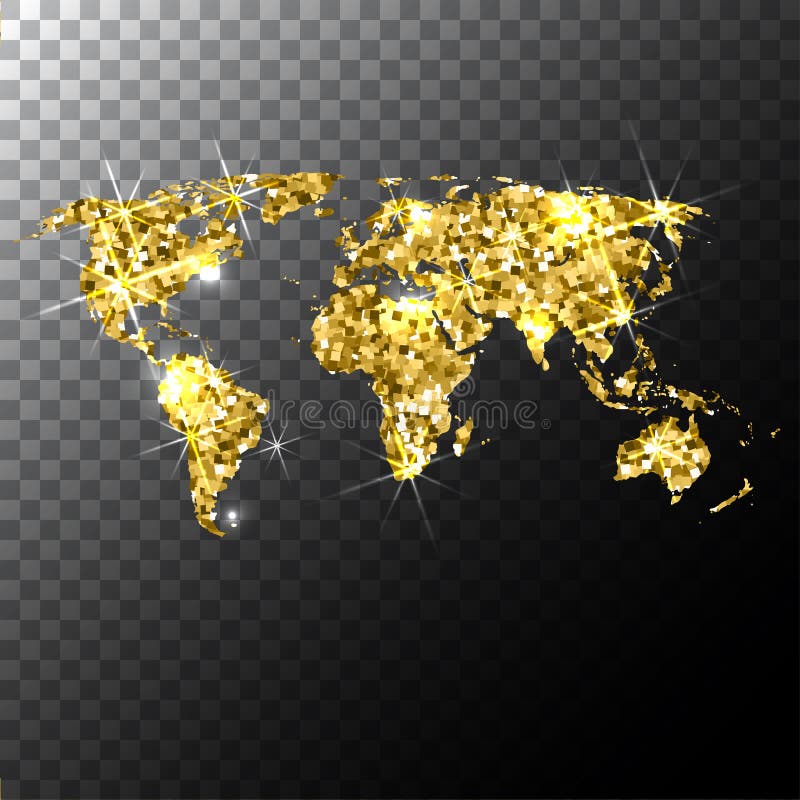 World Map of Gold Glittering Stars . Golden Modern Element for Info ...