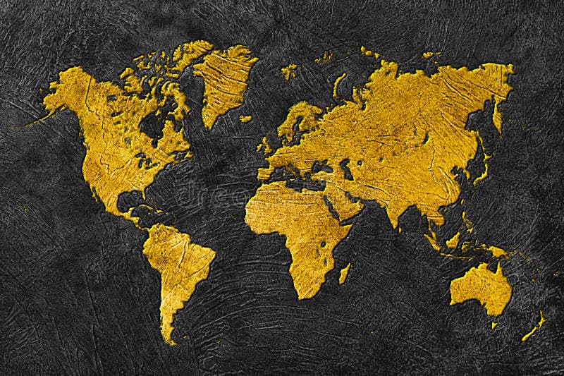 World Map in Gold Grunge Style Stock Illustration - Illustration of ...