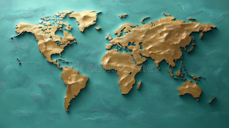 World Map with Gold Texture on Turquoise Background, Artistic ... World Map with Gold Texture on Turquoise Background, Artistic ...