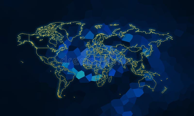 World Map in Gold Wrap.world in Gold. World Map on Blue Abstract ...