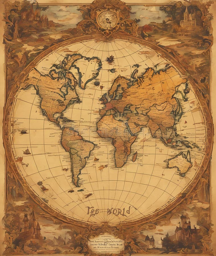 The World Map Gothic Style on Parchment Scroll Stock Illustration ...