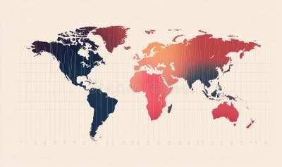 World Map with Gradient Color Scheme Representing Continents and ...