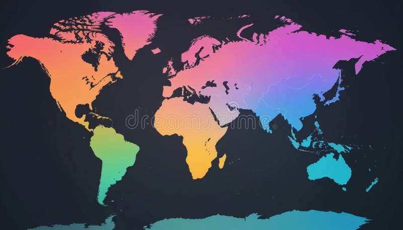 World Map with a Gradient Color Scheme, Transitioning from Pink To ...