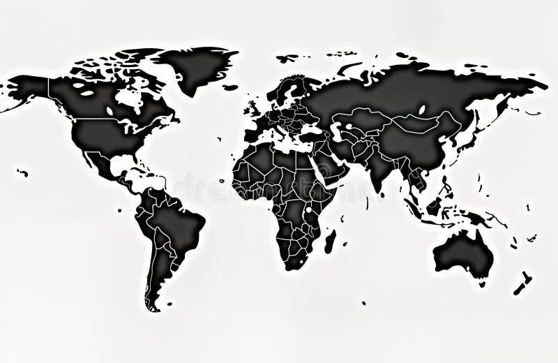World Map Graphic Displays Continents, Countries. Grey Illustration on ...