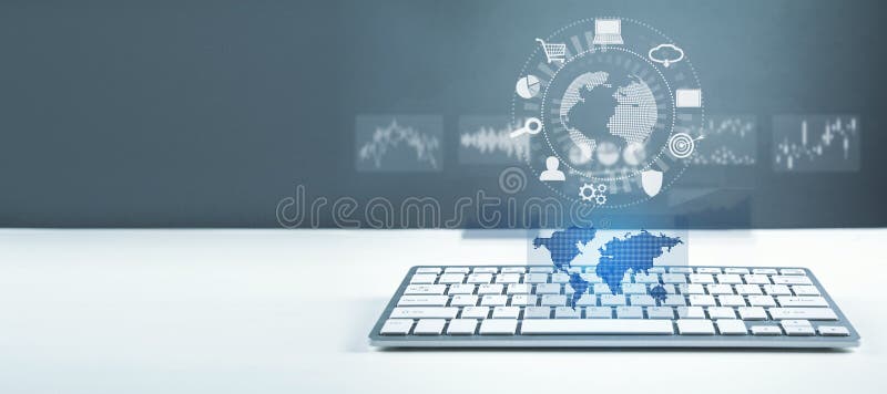 World Map, Graphs and Computer Keyboard. Digital Technology Stock Photo ...
