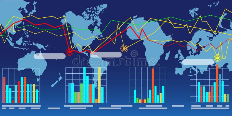 Wide World Map with Graphs stock vector. Illustration of land - 113574048