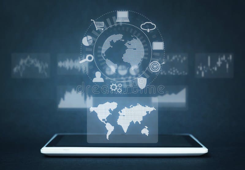 World Map, Graphs and Tablet Computer. Digital Technology Stock Image ...