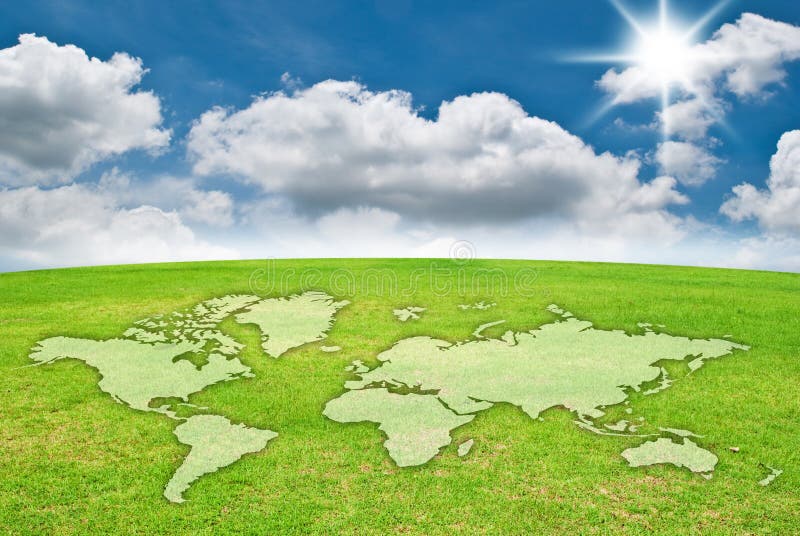 World map on grass field. stock image. Image of environment - 23782417