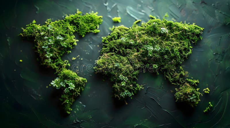 Eco-Friendly World Map with Lush Greenery and Sustainable Themes Stock ...