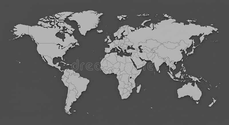 World Map Gray Scale Topographic Global View Stock Illustration ...