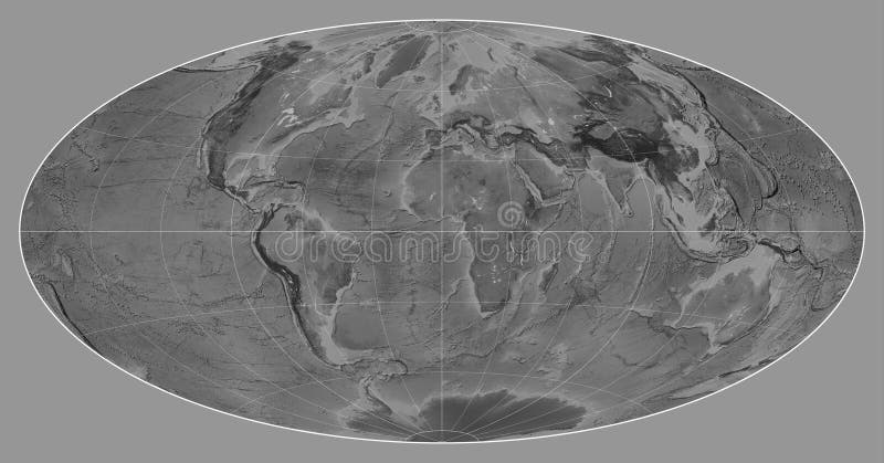 World Map. Grayscale. Aitoff Projection. Meridian: 0 Stock Illustration ...