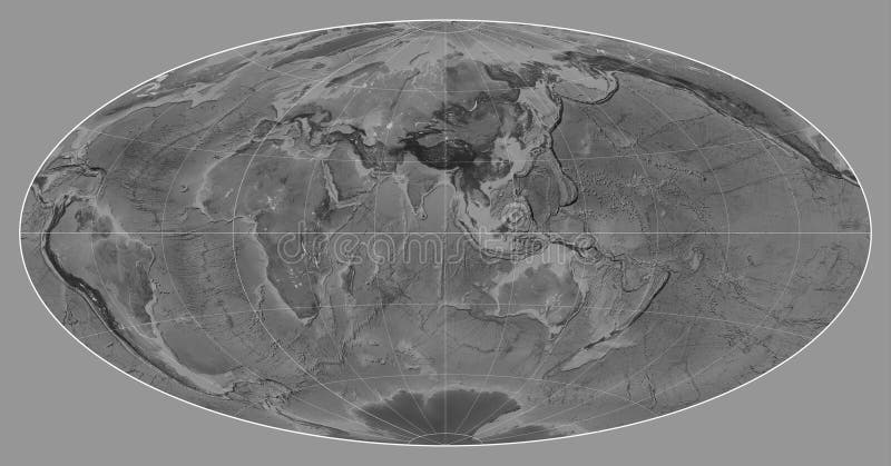 World Map. Grayscale. Aitoff Projection. Meridian: 90 East Stock ...