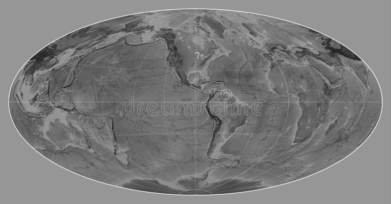 World Map. Grayscale. Aitoff Projection. Meridian: -90 West Stock ...