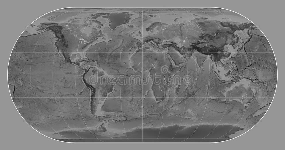 World Map. Grayscale. Eckert III Projection. Meridian: 0 Stock ...