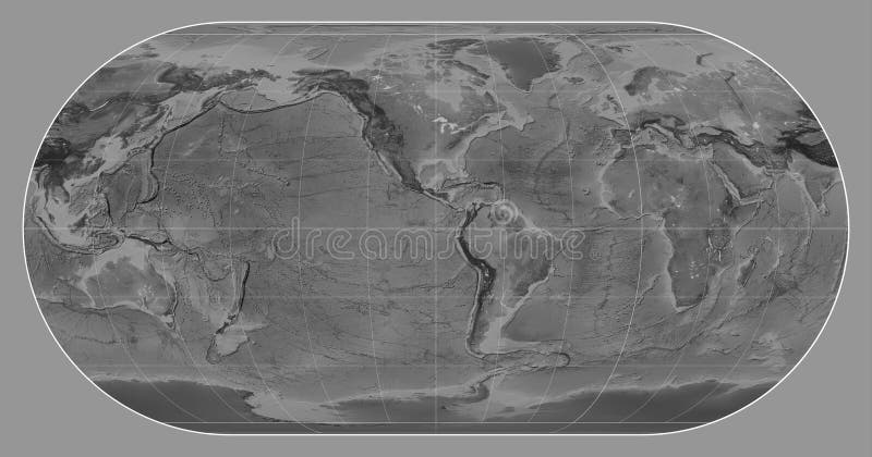 World Map. Grayscale. Eckert III Projection. Meridian: -90 West Stock ...