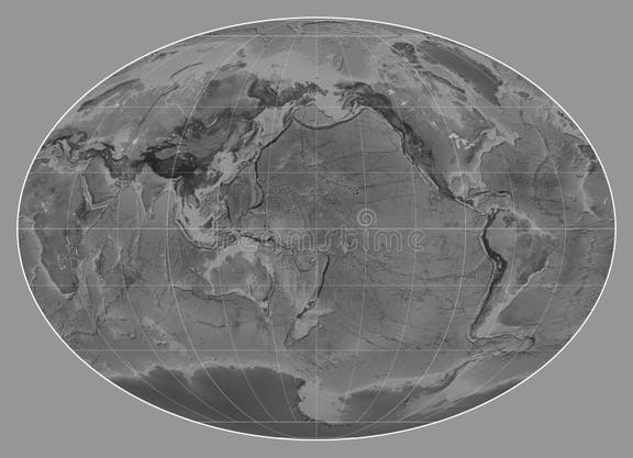 World Map. Grayscale. Fahey Projection. Meridian: 180 Stock ...