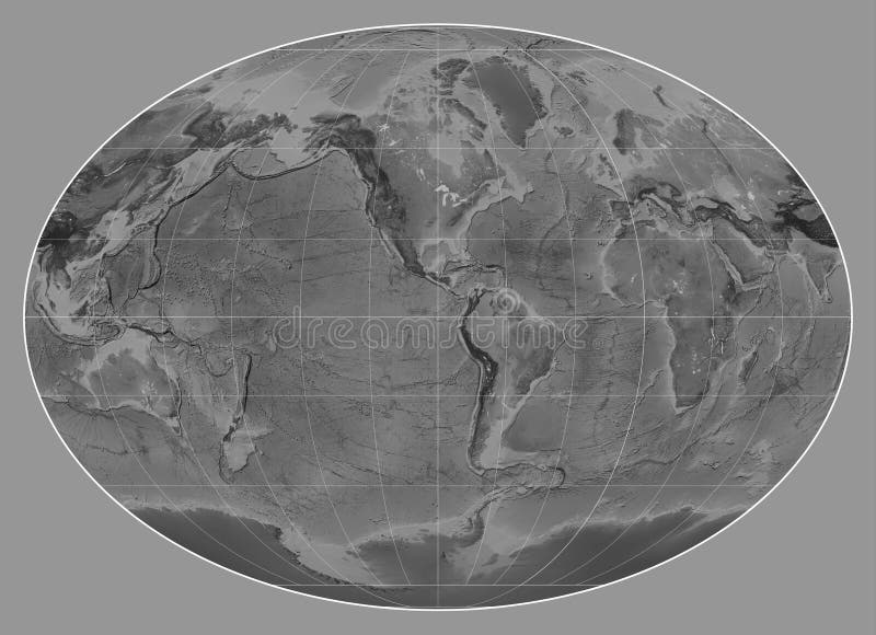 World Map. Grayscale. Fahey Projection. Meridian: -90 West Stock ...
