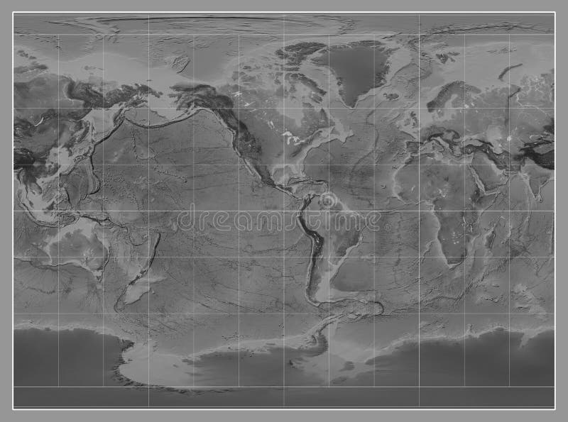 World Map. Grayscale. Miller Cylindrical Projection. Meridian: - Stock ...
