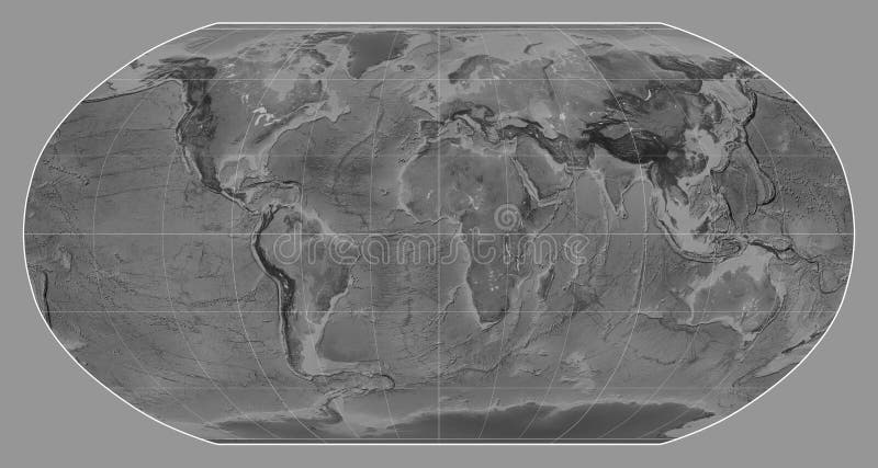 World Map. Grayscale. Robinson Projection. Meridian: 0 Stock ...