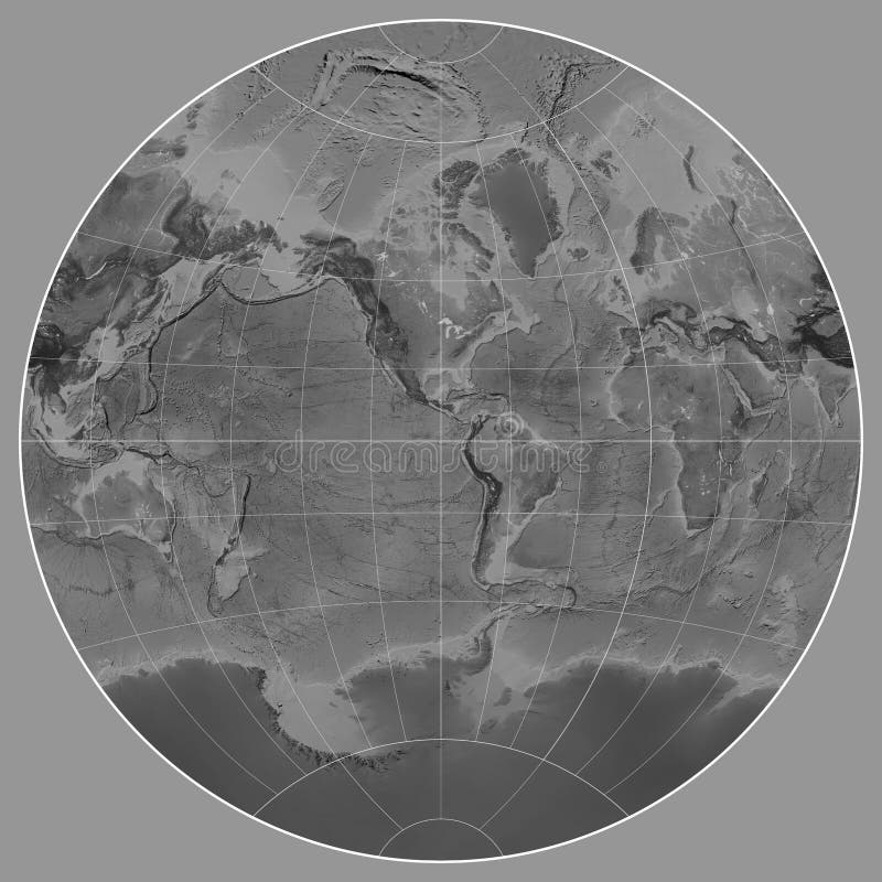 World Map. Grayscale. Van Der Grinten I Projection. Meridian: -9 Stock ...