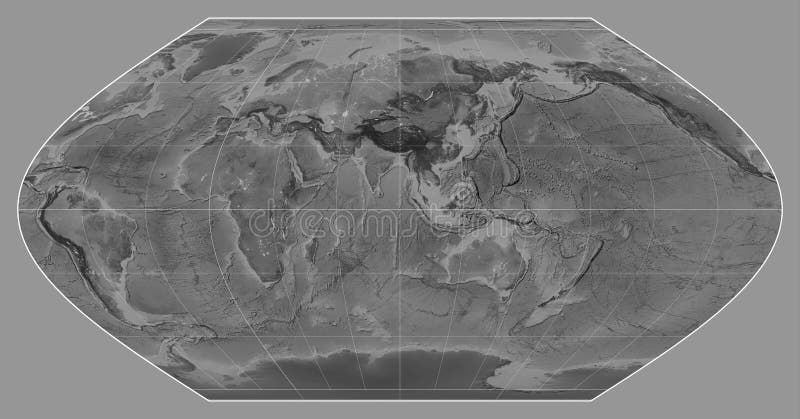 World Map. Grayscale. Winkel I Projection. Meridian: 90 East Stock ...