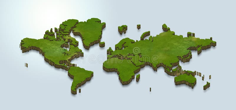 World Map is Green on a Blue 3d Background Stock Illustration ...